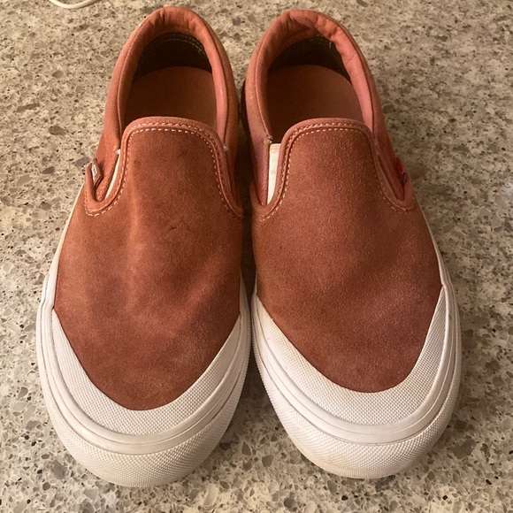 Vans | Shoes | Vans Red Suede Canvas Slipon Shoe | Poshmark
